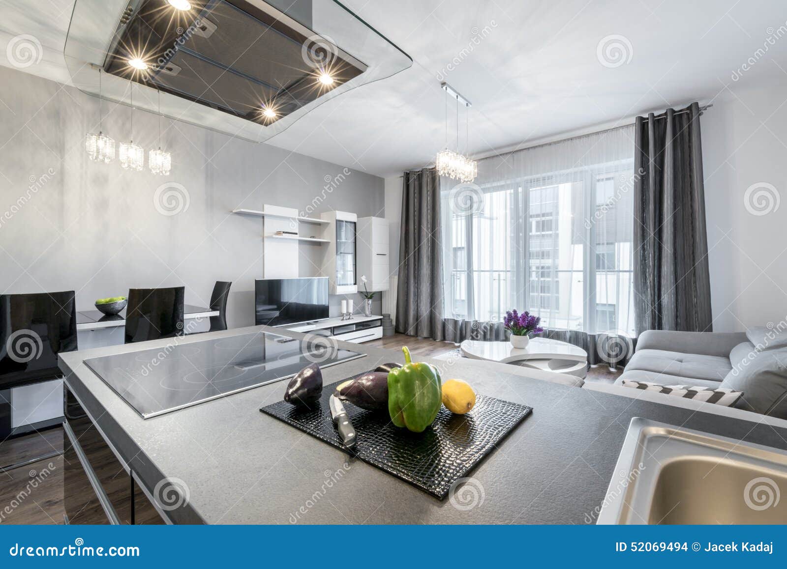 Overview of a Modern Family Room Stock Photo - Image of floor, lamp ...