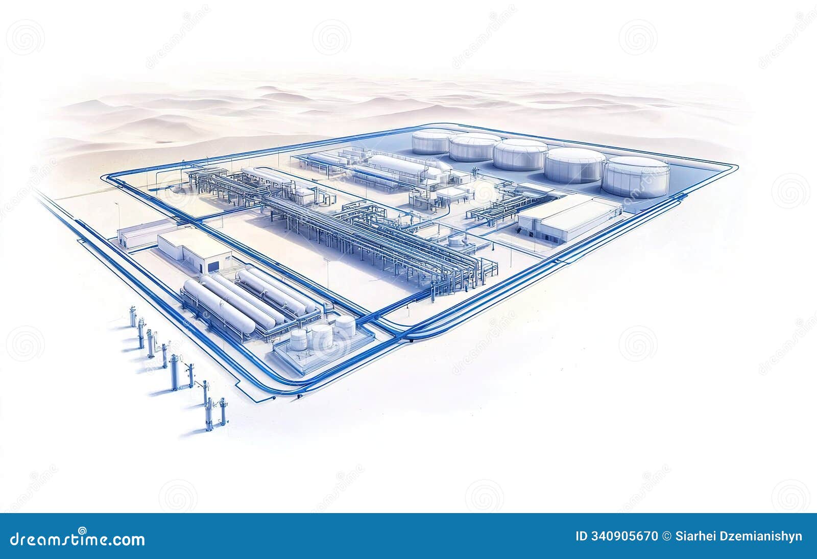 Overview of a Modern Industrial Facility Featuring Storage Tanks and ...