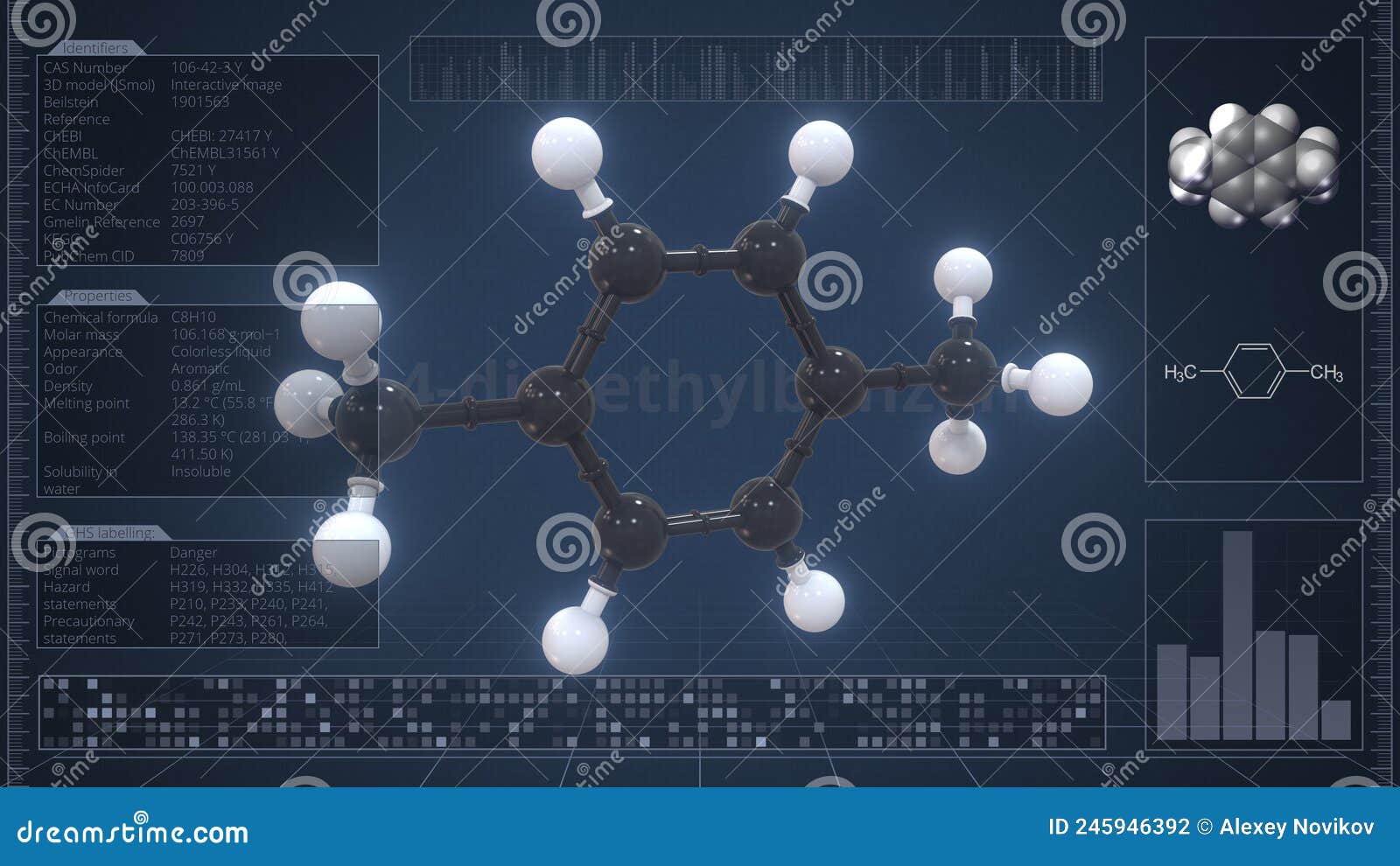 Molecule of 1,4-dimethylbenzene with Infographics on the Computer ...