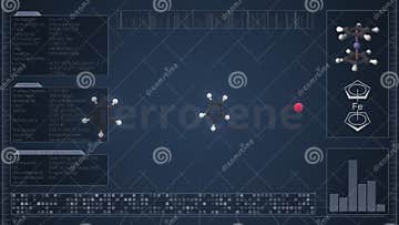 Molecule of Ferrocene with Infographics on the Computer Monitor, 3d ...