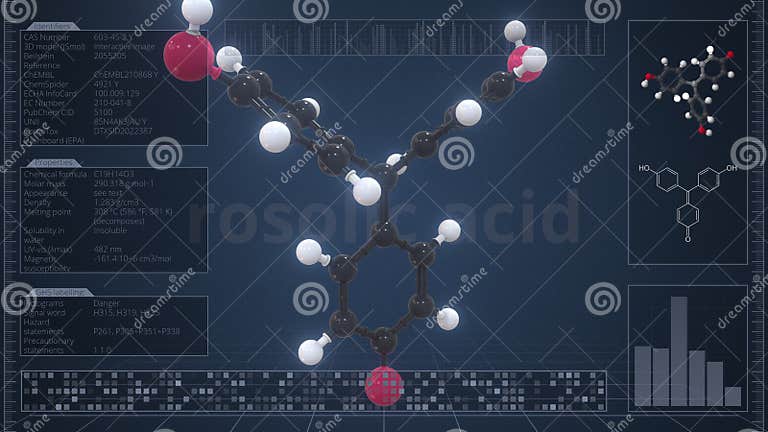 Molecule of Rosolic Acid with Infographics on the Computer Monitor, 3d ...