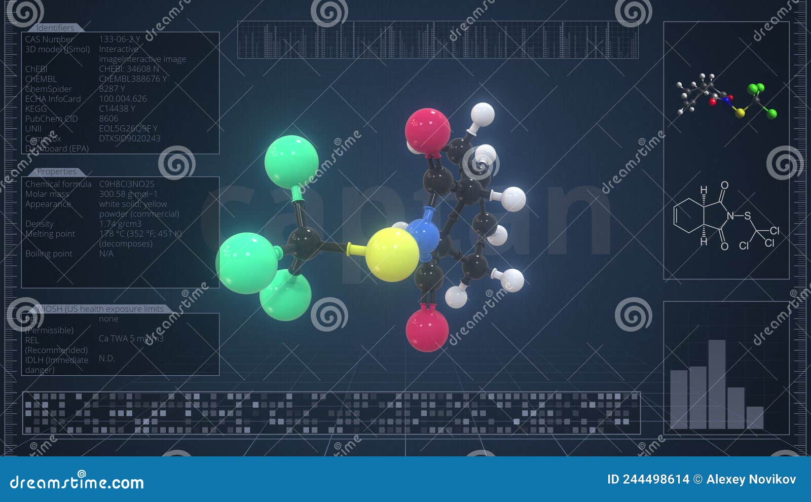 Captan Molecule. Conceptual Molecular Model. Chemical 3d Rendering ...