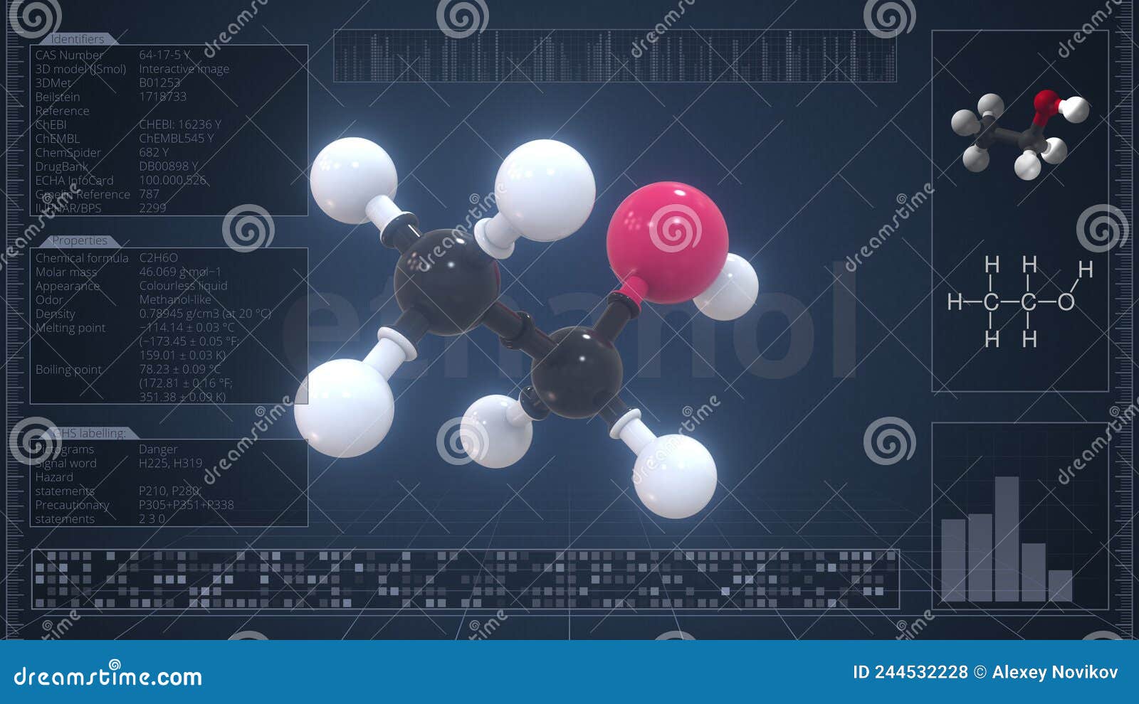 Overview of the Molecule of Ethanol on the Computer Screen. 3d ...