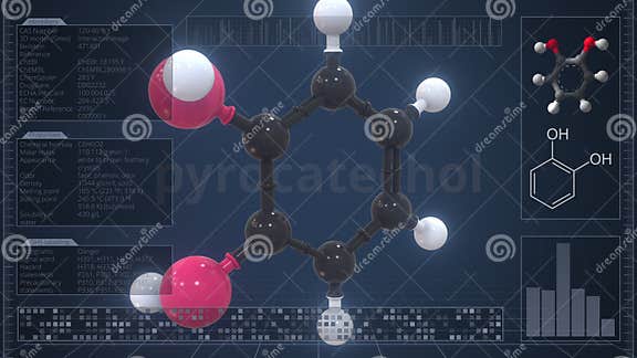 Pyrocatechol Molecule with Description on the Computer Screen, 3d ...