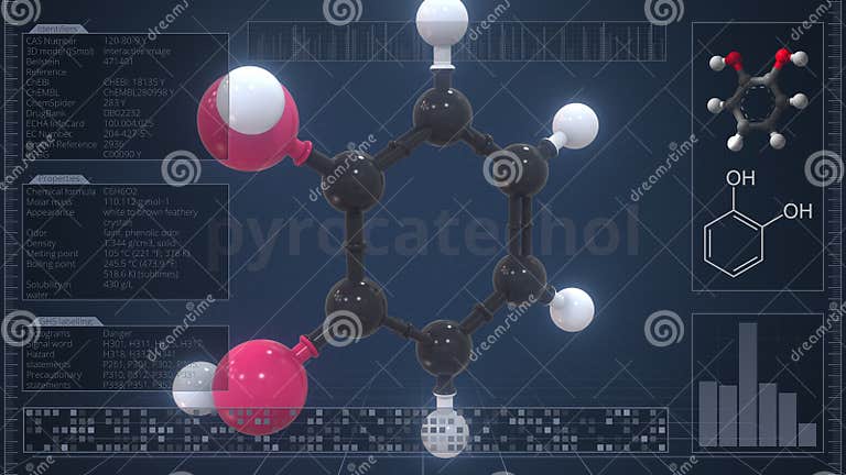 Pyrocatechol Molecule with Description on the Computer Screen, 3d ...
