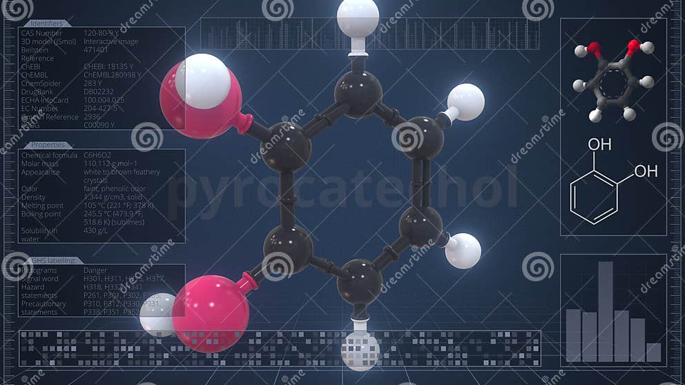 Pyrocatechol Molecule with Description on the Computer Screen, 3d ...