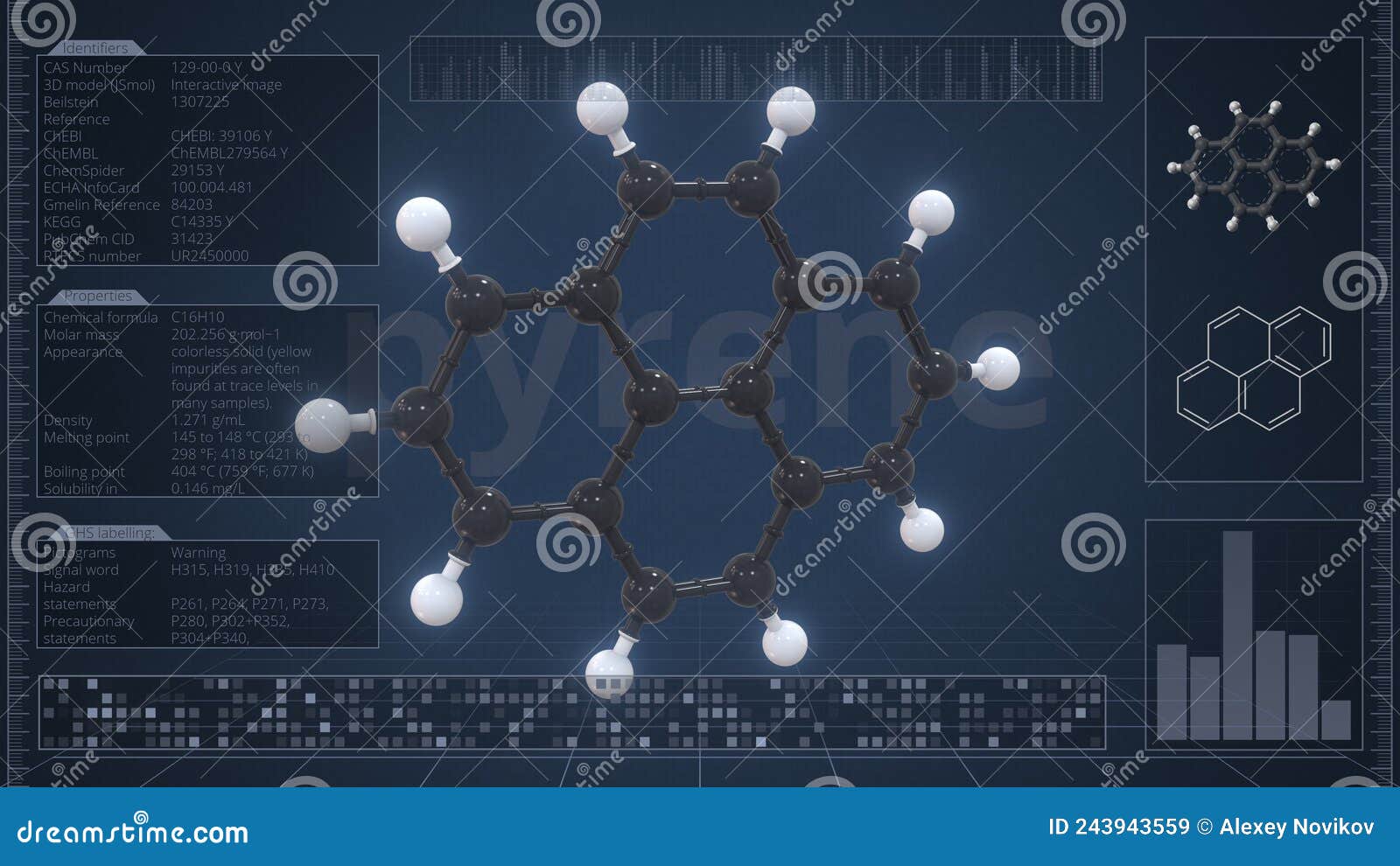 Overview of the Molecule of Pyrene on the Computer Screen. 3d Rendering ...