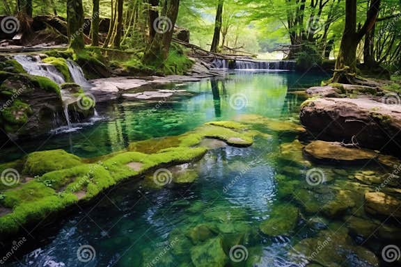 Overview of Multiple Hot Spring Pools in the Forest Stock Image - Image ...