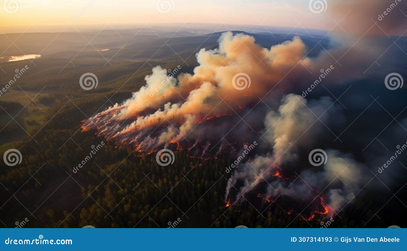 Overview Photograph of Large Scale Forest Fire, Dramatic Wild Fire ...
