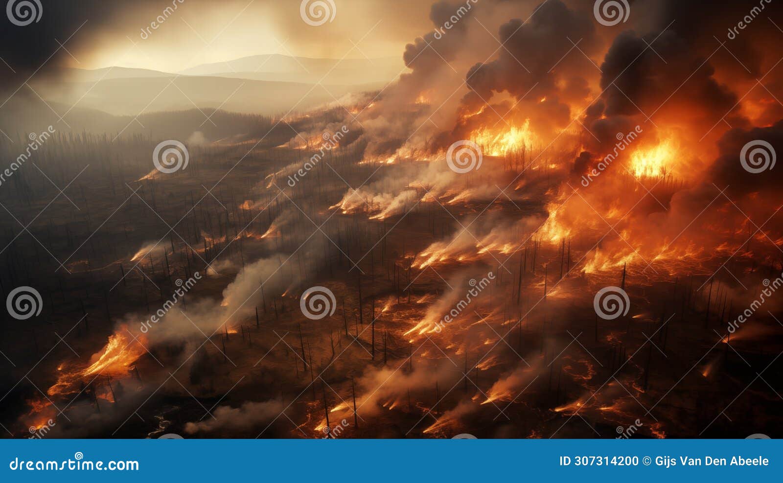 Overview Photograph of Large Scale Forest Fire, Dramatic Wild Fire ...