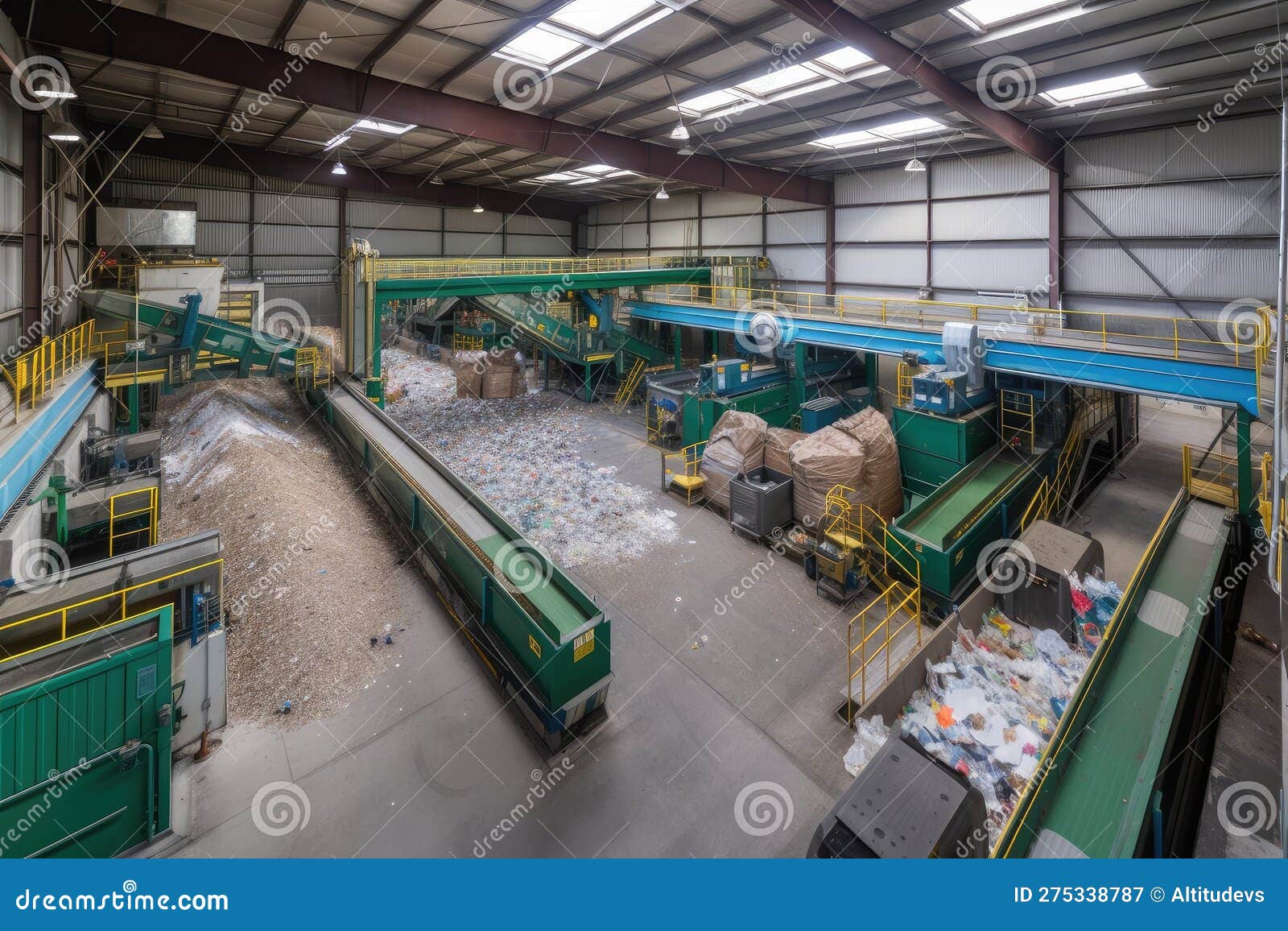 An Overview of a Recycling Facility, with Bins and Conveyors Sorting ...