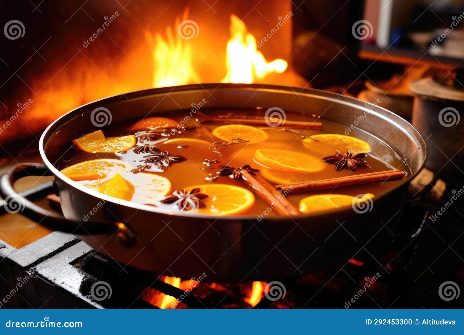 Overview of a Simmering Pan of Mulled Cider on Stove Stock Photo ...