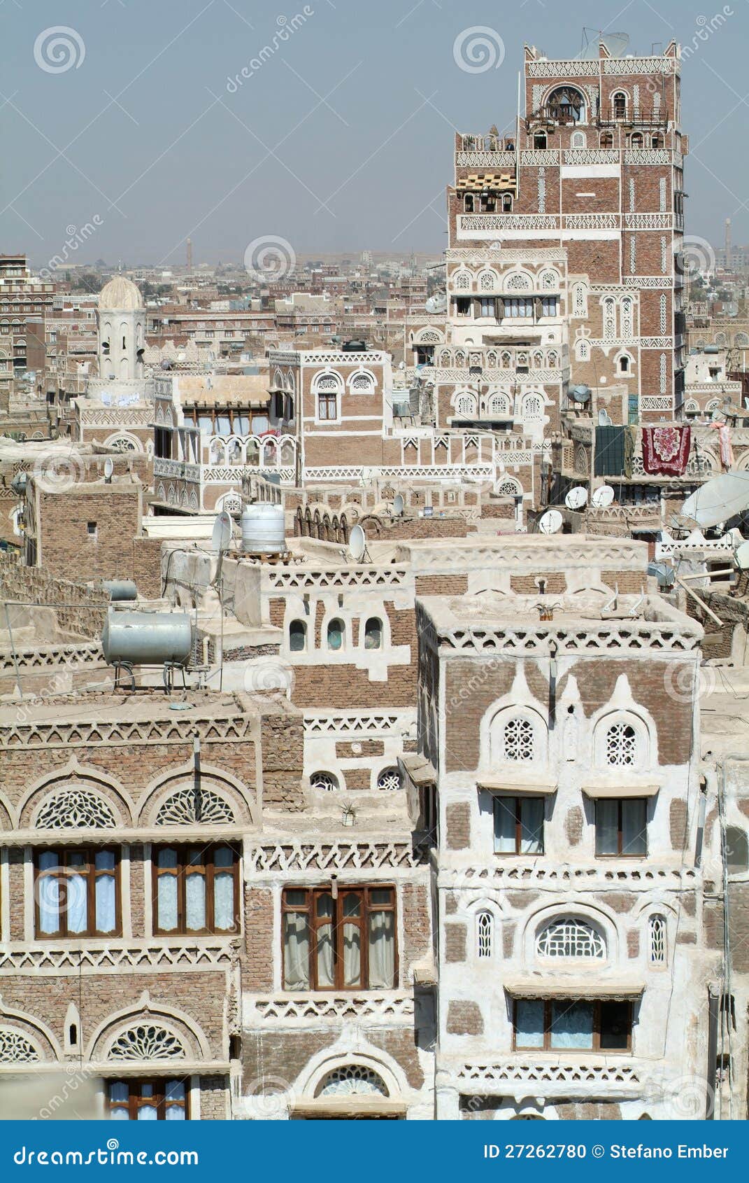 Overview at the Tower Houses of Old Sana Stock Photo - Image of house ...