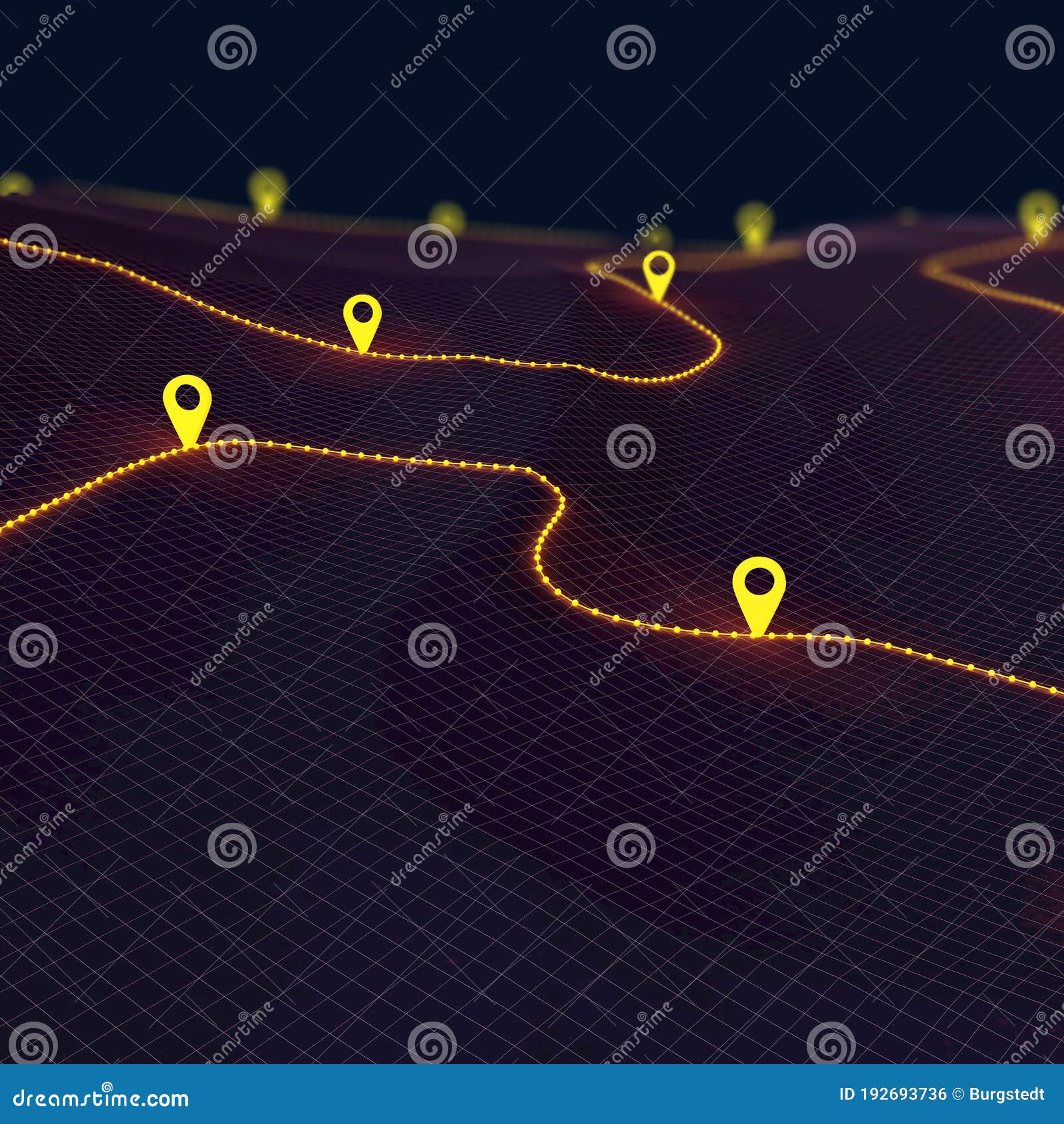Overview of a Winding Hiking Trail through the Mountains with Waypoints ...