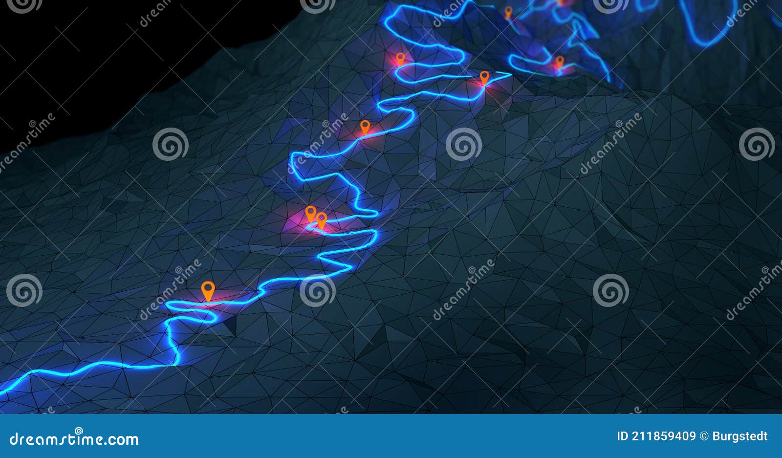 Overview of a Winding Hiking Trail through the Mountains with Waypoints ...
