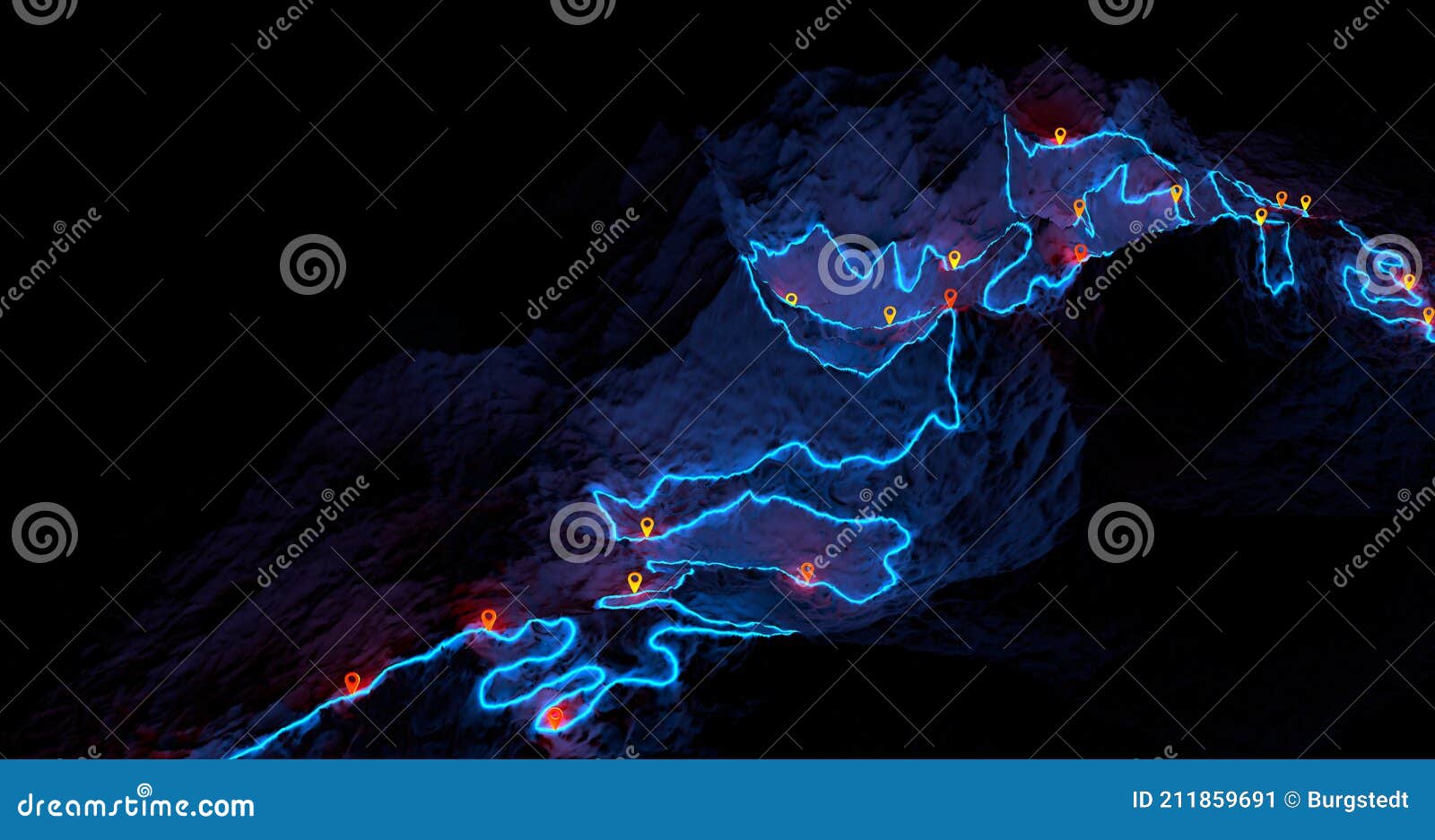 Overview of a Winding Hiking Trail through the Mountains with Waypoints ...