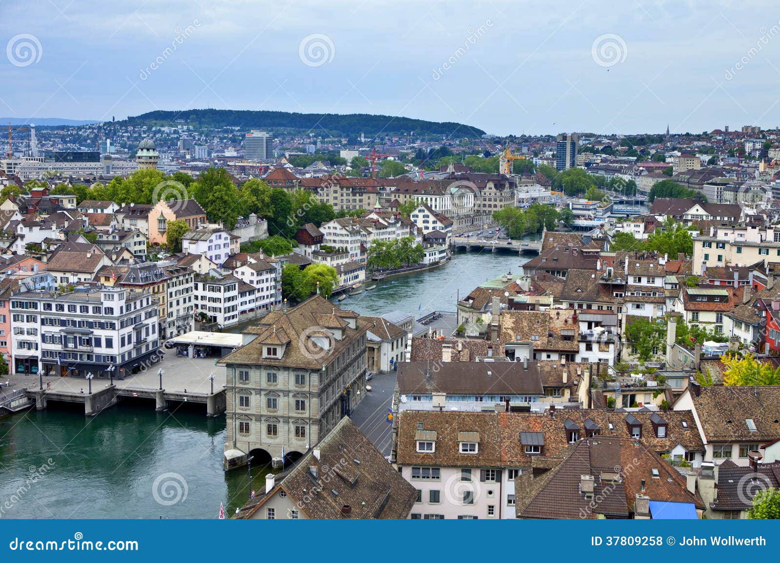Zurich Switzerland, City Skyline At Grossmunster Church Royalty-Free ...