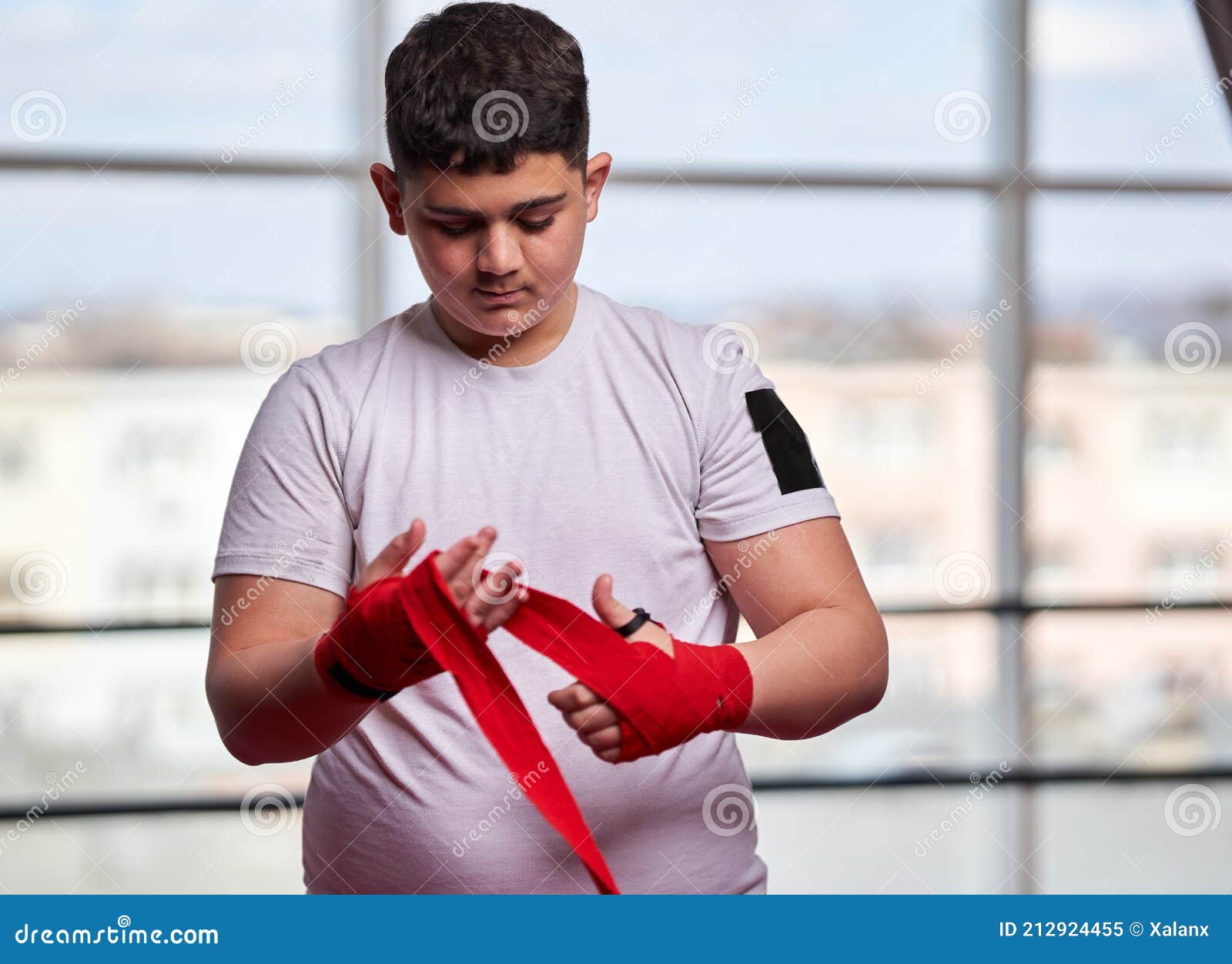 Man Boxer Wrapping Hands Getting Ready For A Fight. Wrapping Hands For ...