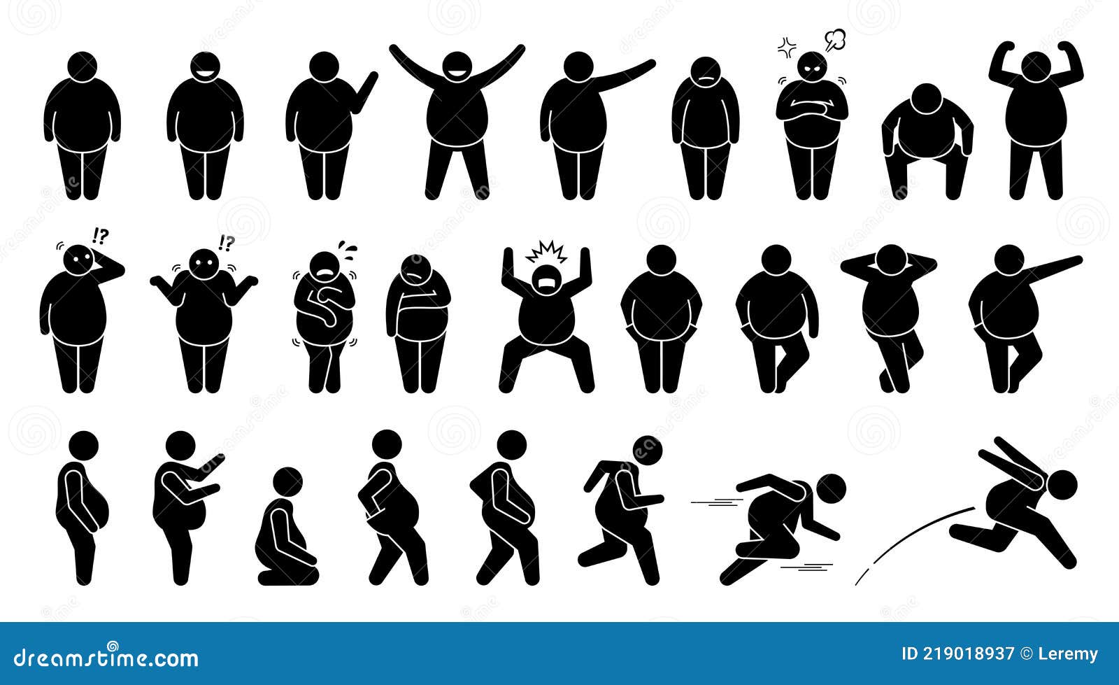 Overweight Fat Man Basic Poses and Postures Stick Figure Character ...