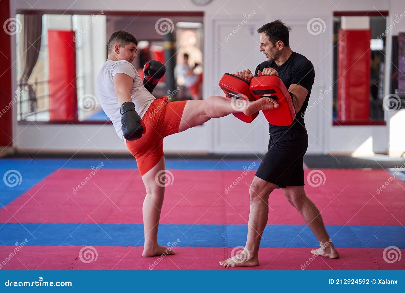 Overweight Kickboxer with His Trainer Stock Photo - Image of full ...