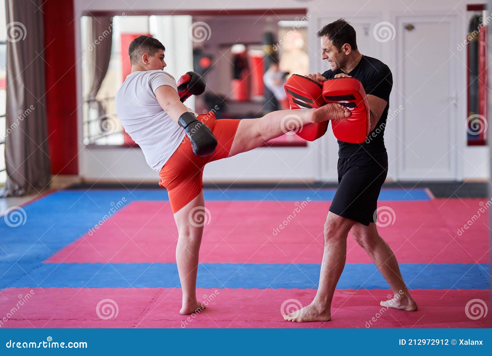 Overweight Kickboxer with His Trainer Stock Photo - Image of motivation ...