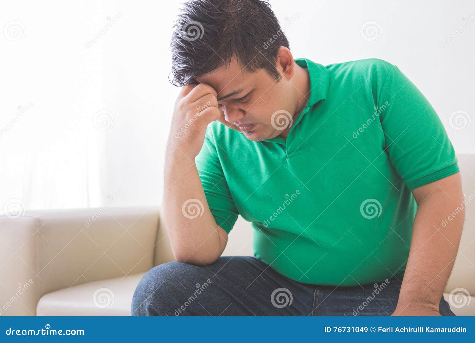 Overweight Man Depress Thinking about His Weight Problem Stock Image ...
