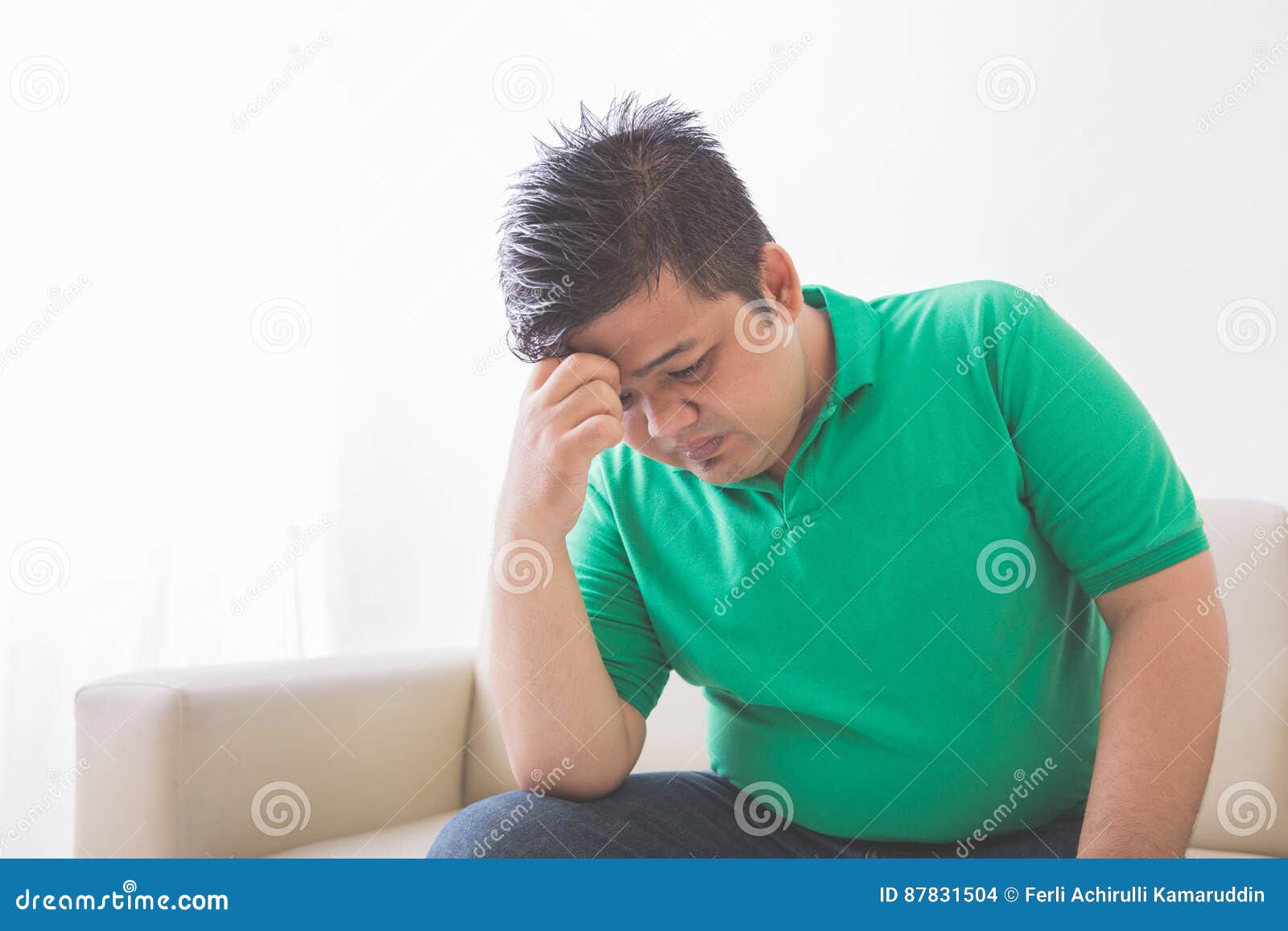 Overweight Man Depress Thinking about His Weight Problem Stock Photo ...