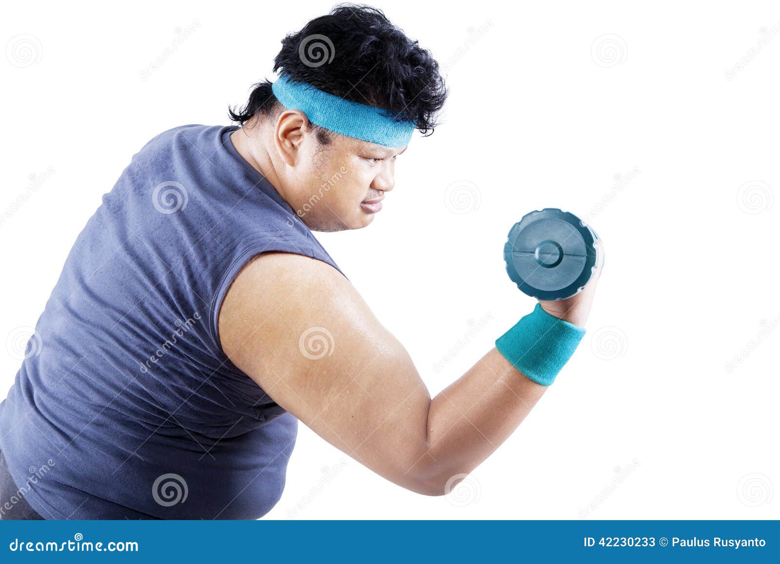 Overweight Man Exercising with Dumbbell 1 Stock Image - Image of full ...
