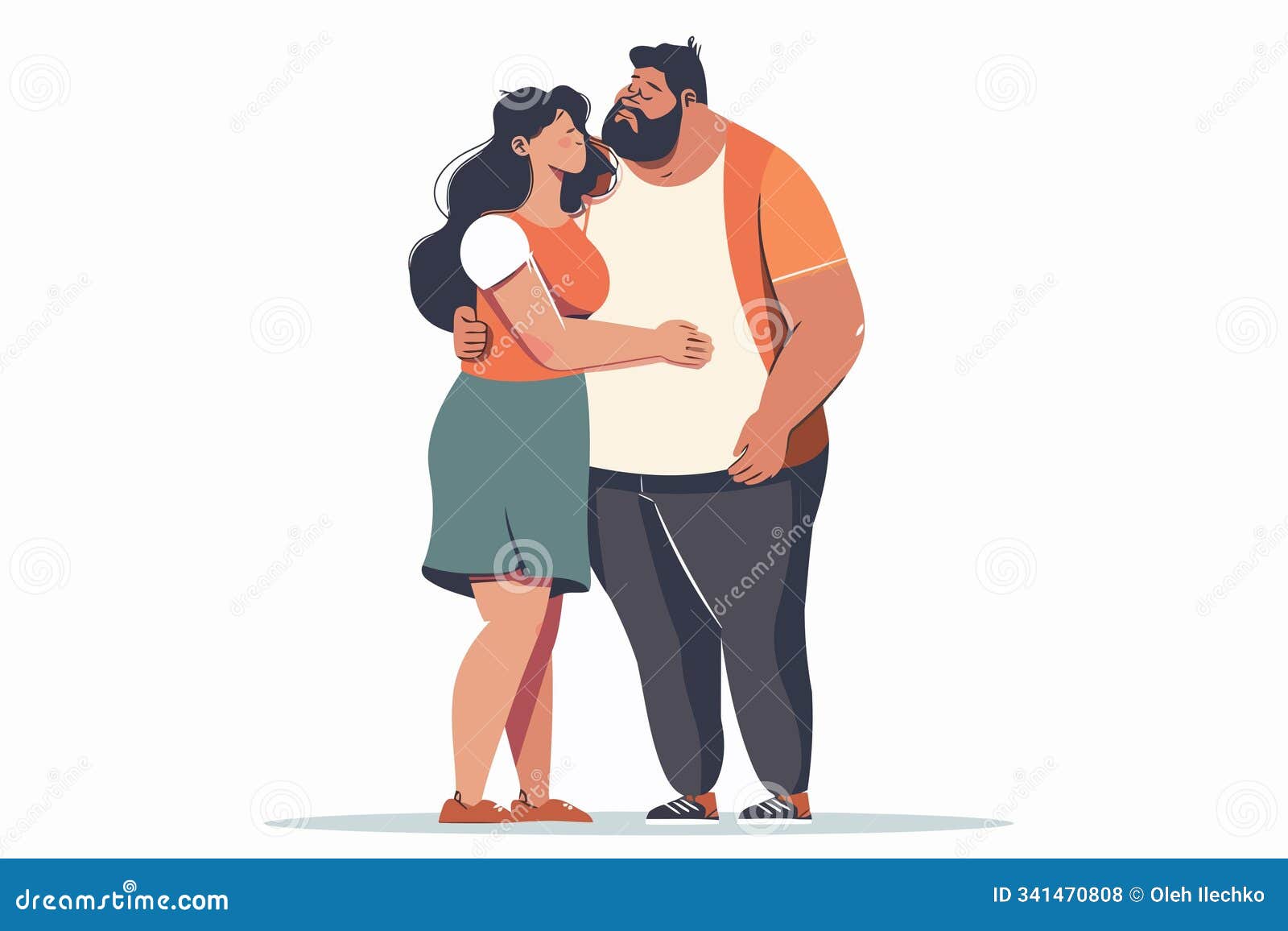 Overweight Man Hugging With Woman Stock Image Isolated Vector Style Stock Vector Illustration