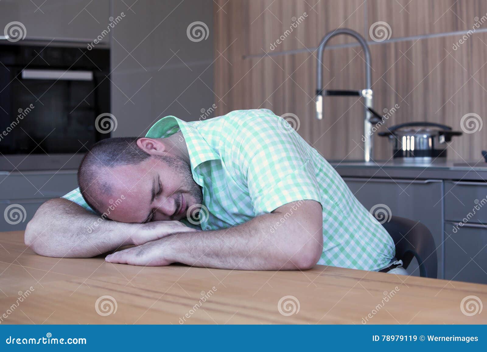 Overweight Man Sleeping at Kitchen Table Stock Image - Image of kitchen ...