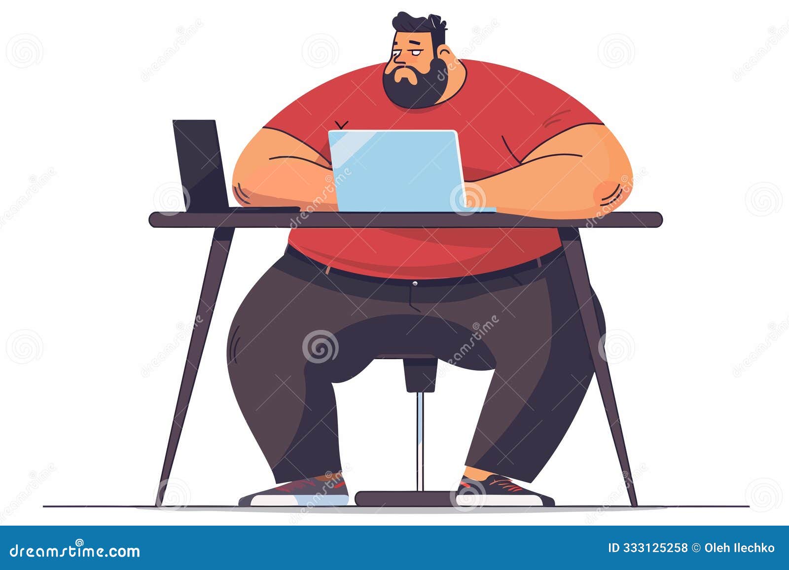 Overweight Man Using Laptop Vector on Table Stock Ima Isolated Vector ...