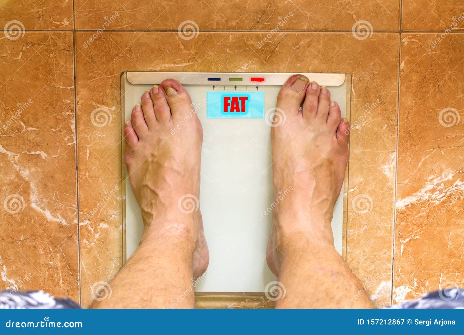 Overweight Man Weighing Himself on a Scale Stock Image - Image of ...