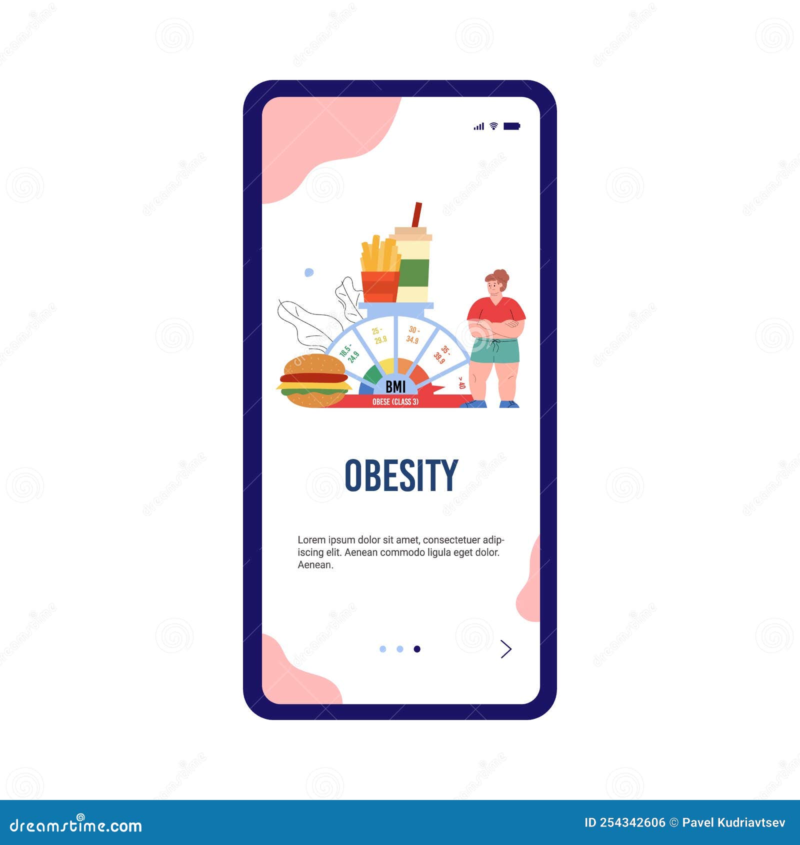 Overweight and Obesity Problem Banner for Mobile App, Flat Cartoon ...