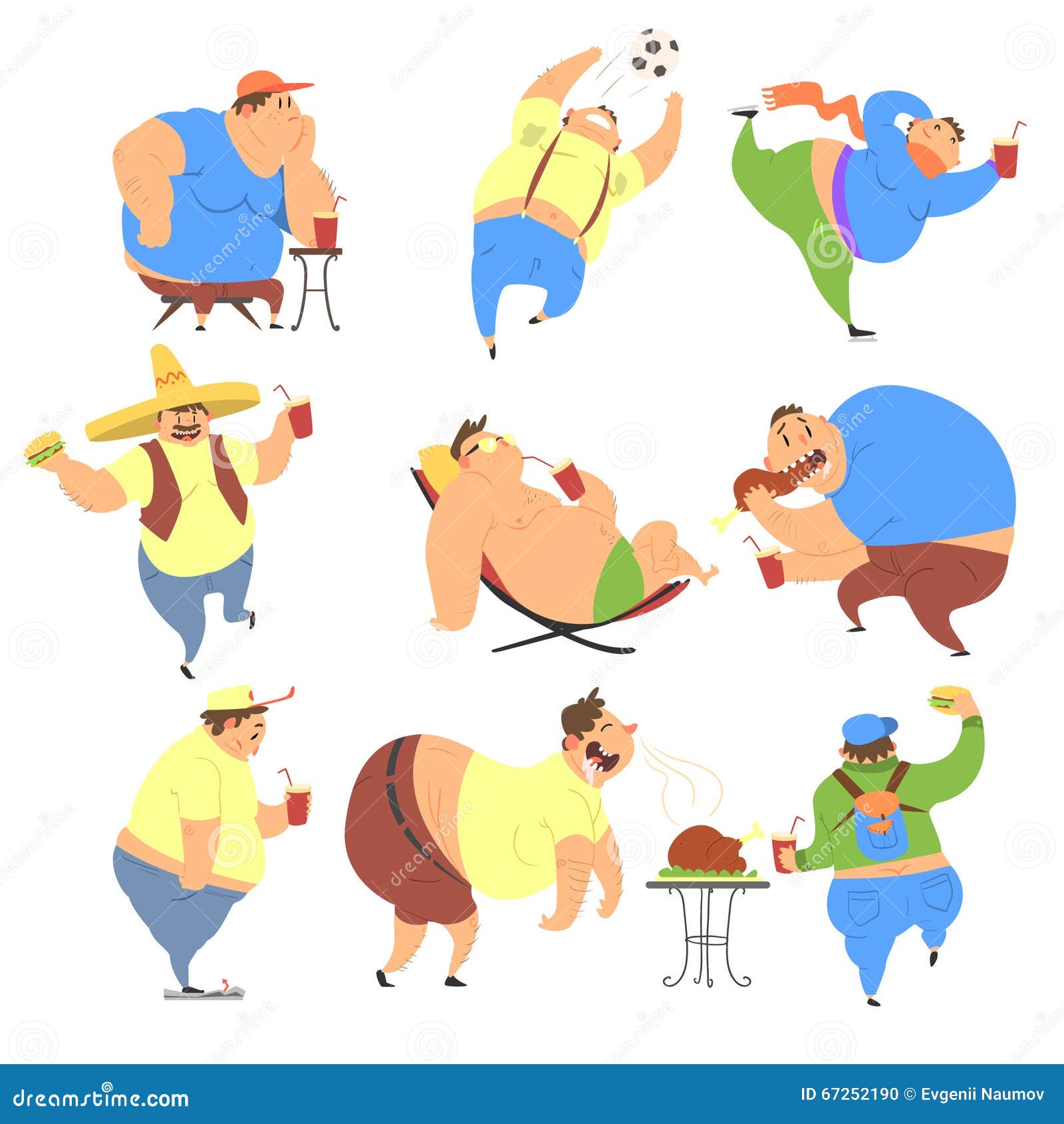 Overweight People Icons Set, Outline Style Vector Illustration ...