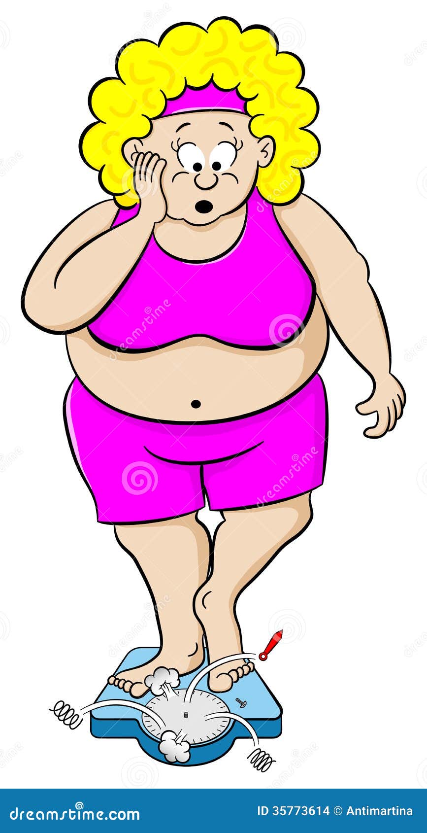 Overweight Woman On Bathroom Scale Stock Vector Illustration Of