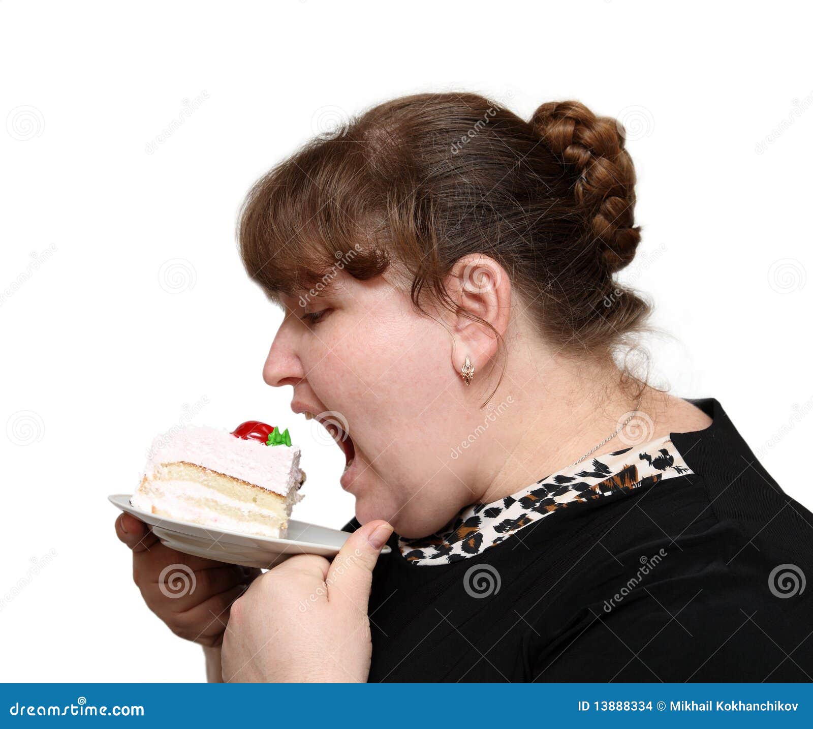 Woman Greedy Cooking Eating Chocolate Cake Silhouette Royalty-Free ...