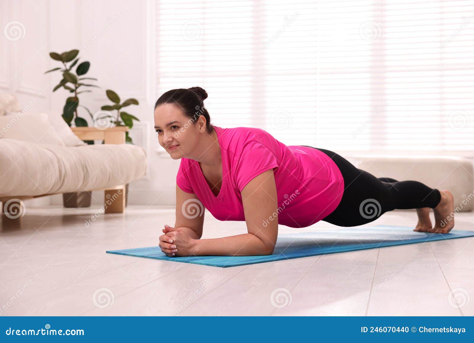 Overweight Woman Doing Plank Exercise at Home Stock Photo - Image of ...