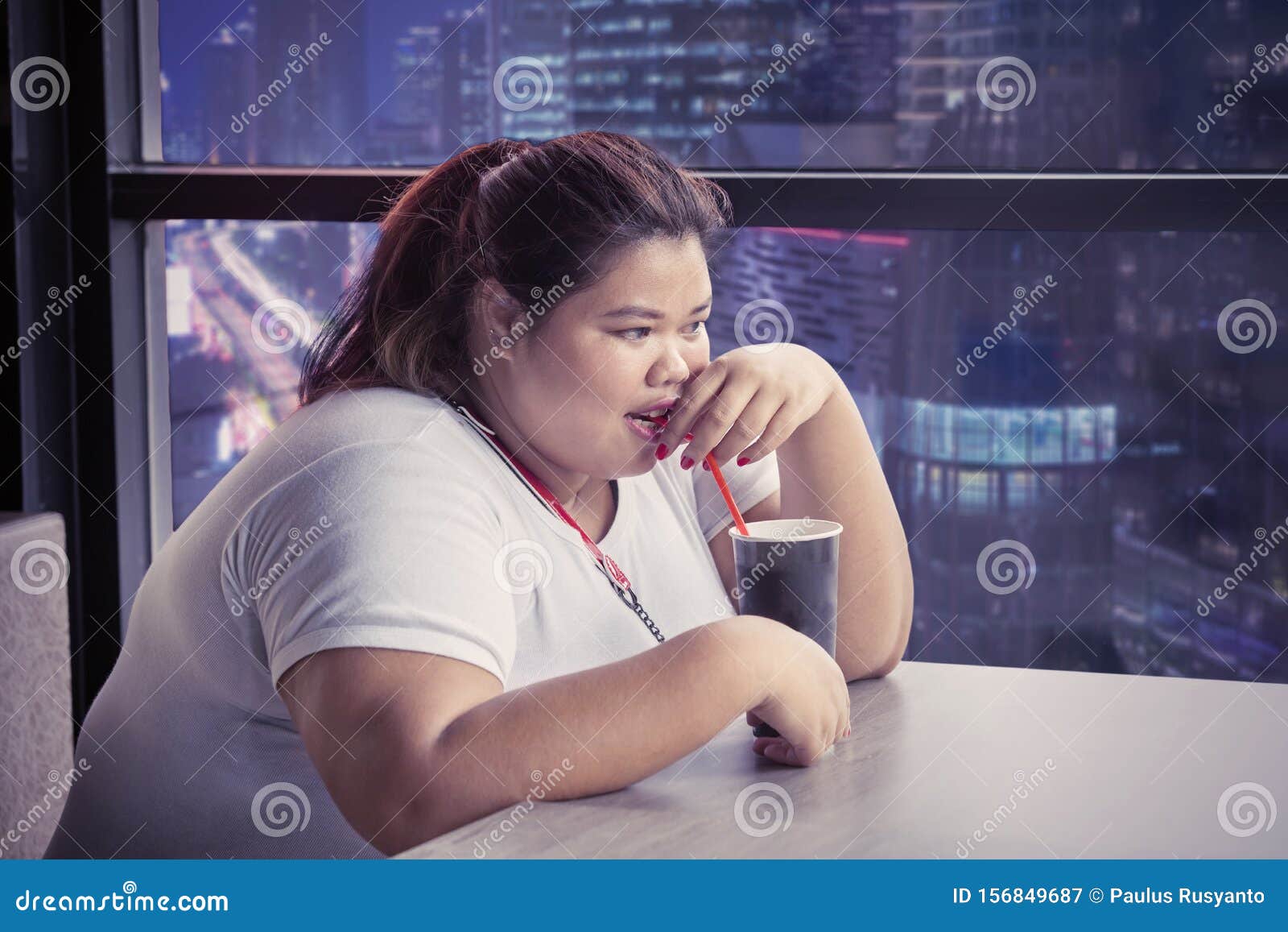 Overweight Woman Enjoying A Glass Of Cola Stock Image Image Of