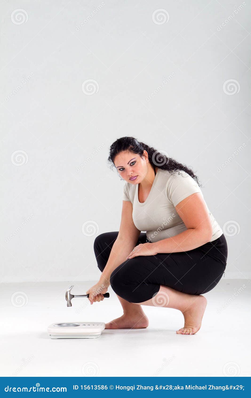 Overweight Woman Hitting Scale Stock Photo - Image of hitting, check ...