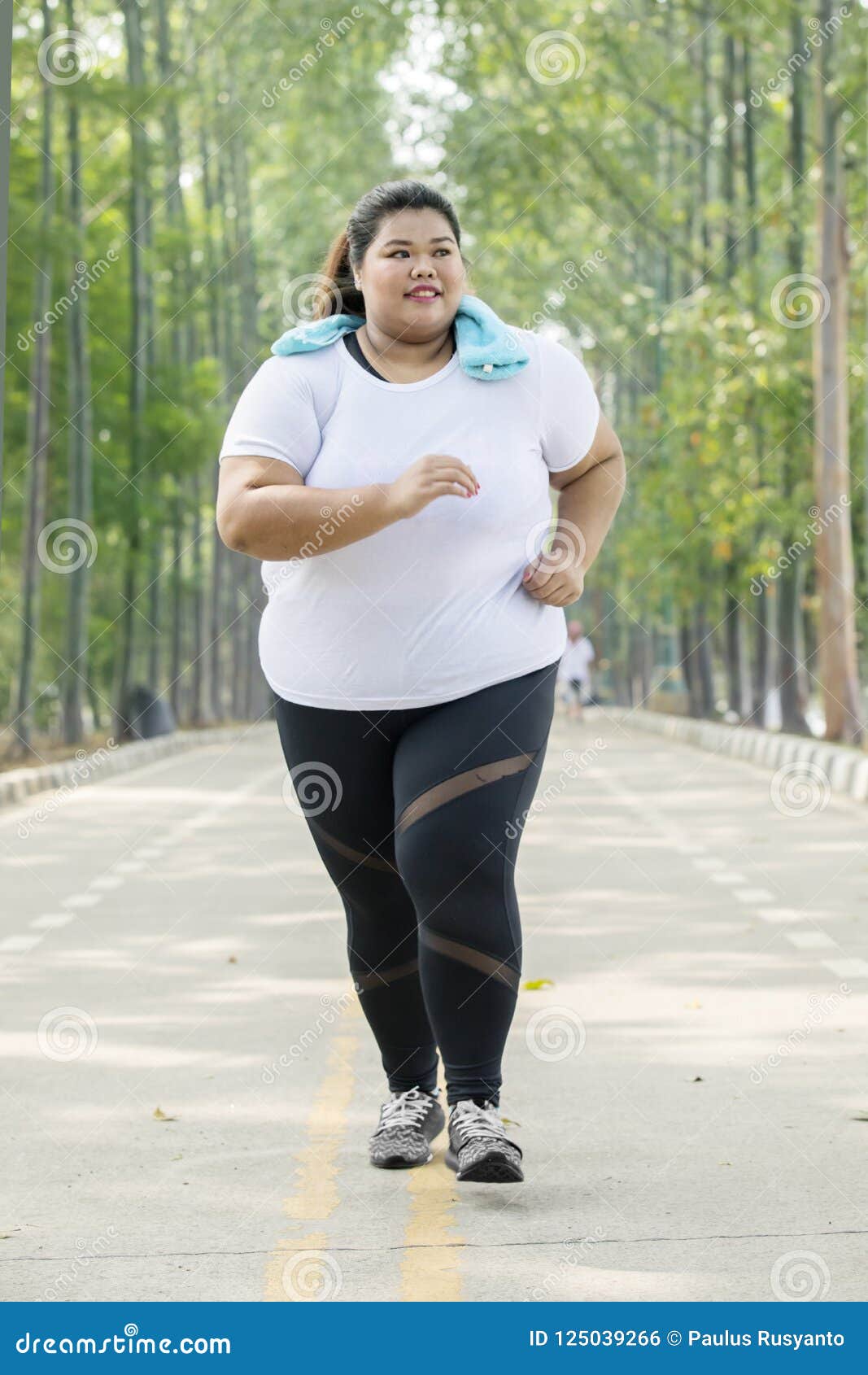 Overweight Woman Jogging on the Road Stock Photo - Image of adult ...