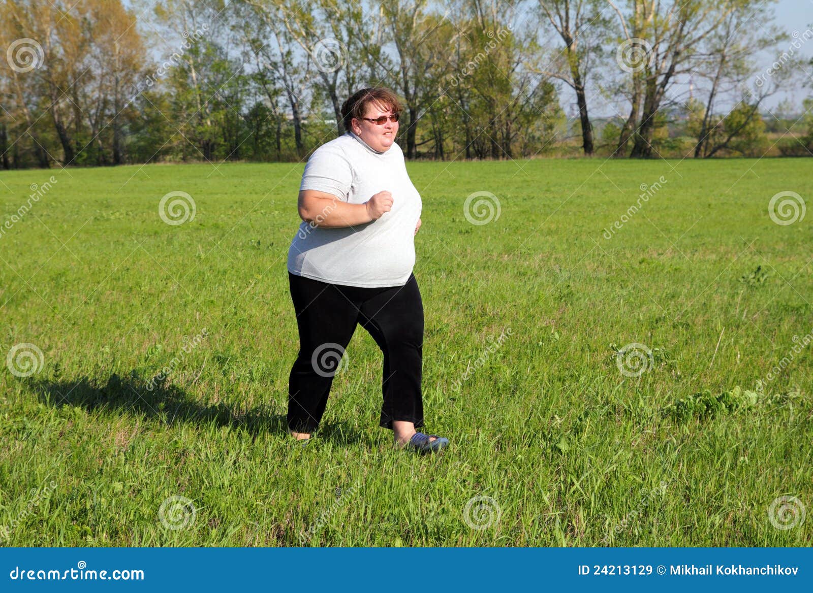 Overweight Woman Running on Meadow Stock Image - Image of heavy, people ...