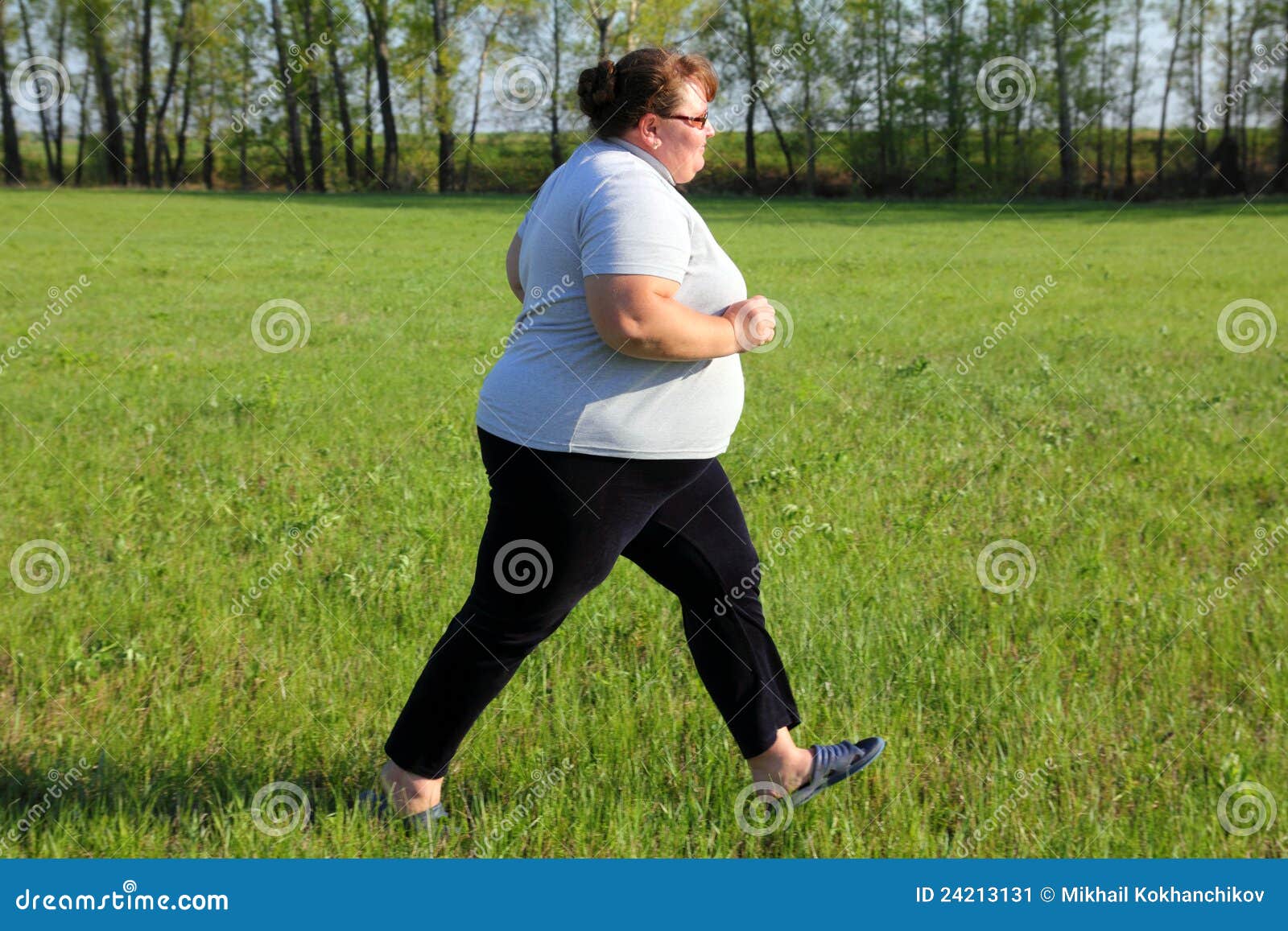 Overweight Woman Running on Meadow Stock Image - Image of lifestyle ...