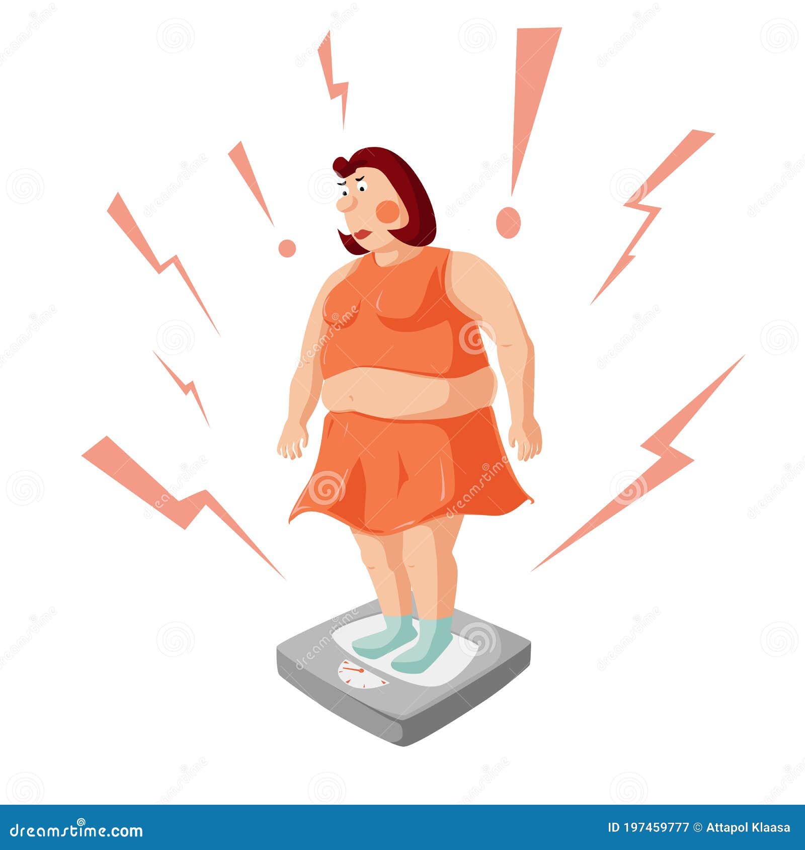 Overweight Women Standing On Scales She Worry For Happened Stock