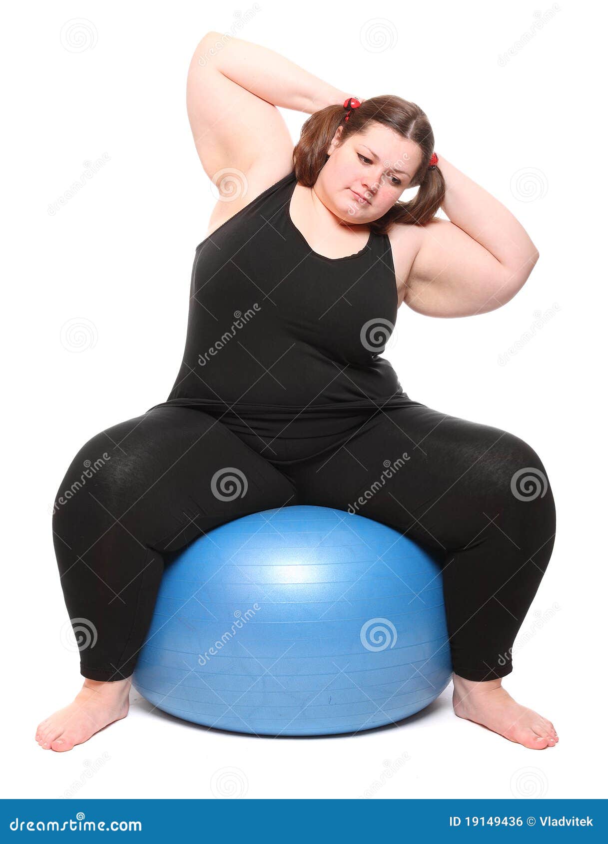 Overweight Young Woman with Blue Ball. Stock Photo - Image of care ...