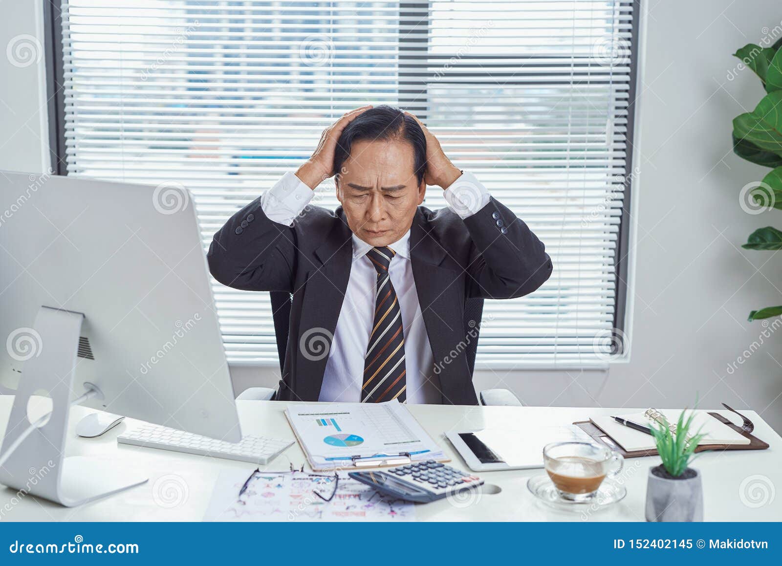 Overwhelmed Asian Businessman Going Crazy in Office Stock Image - Image ...