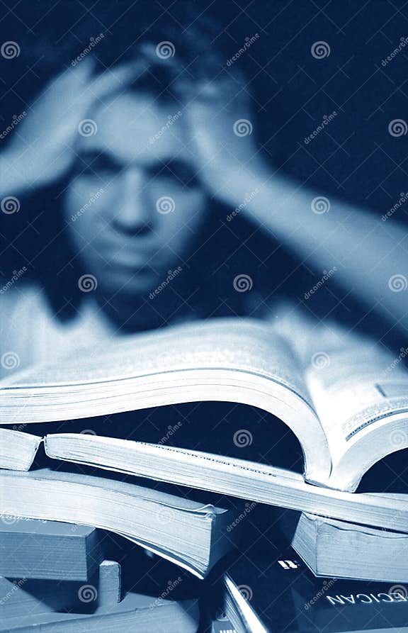 Overwhelmed by Homework stock photo. Image of cover, books - 1860514