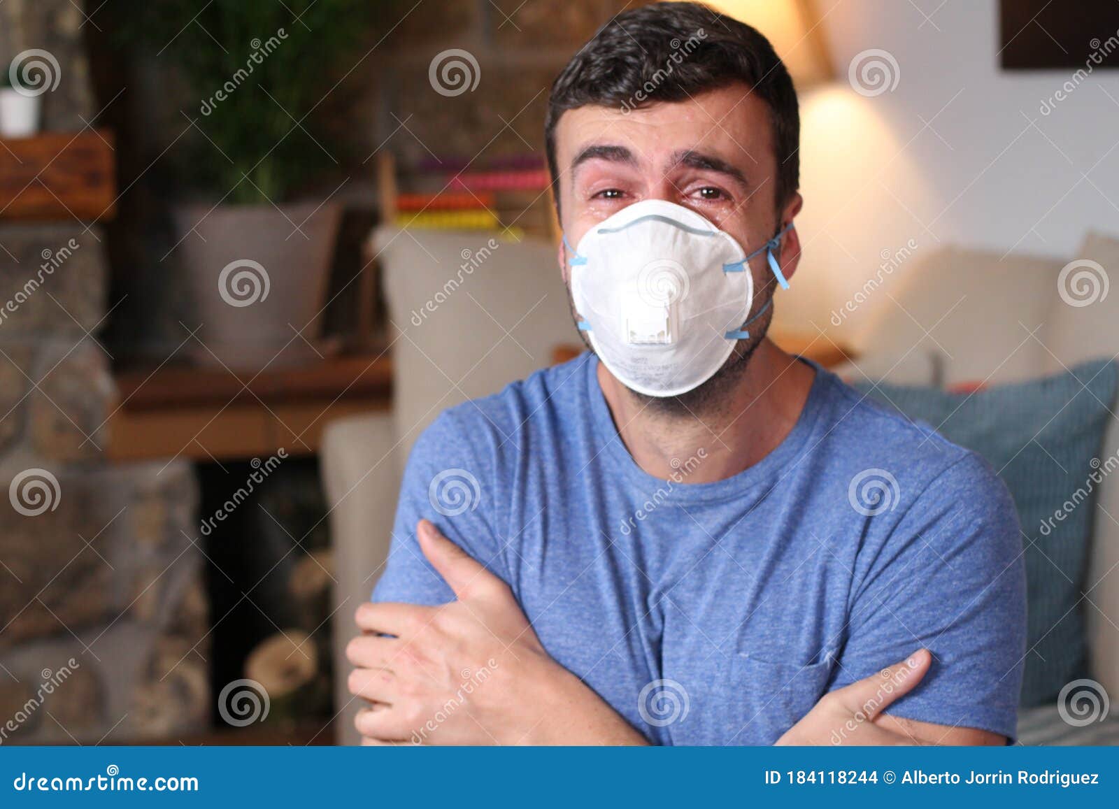 Overwhelmed Man Crying during Stat at Home Order Stock Photo - Image of ...