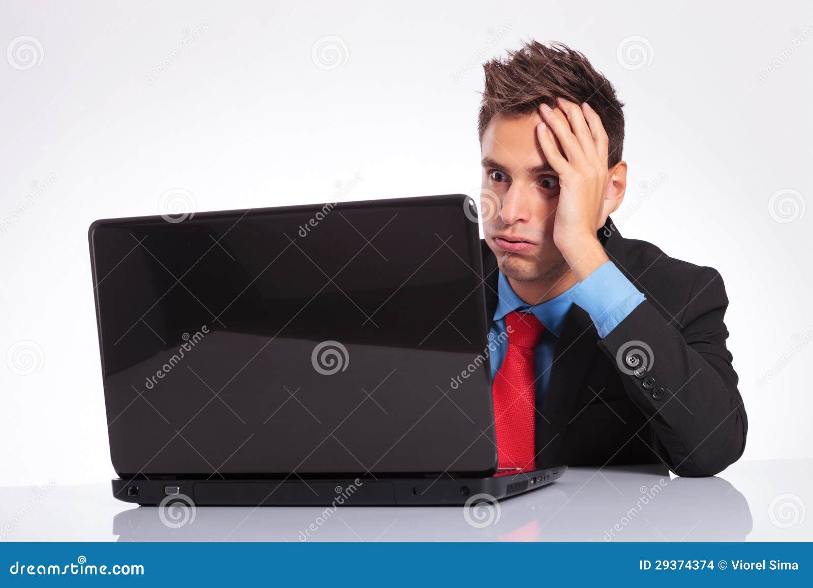 Overwhelmed man at desk stock photo. Image of connect - 29374374