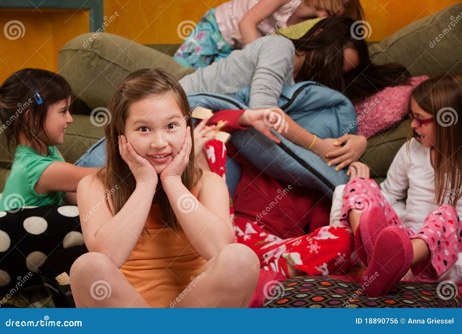 Overwhelmed at a Sleepover stock photo. Image of cheerful - 18890756