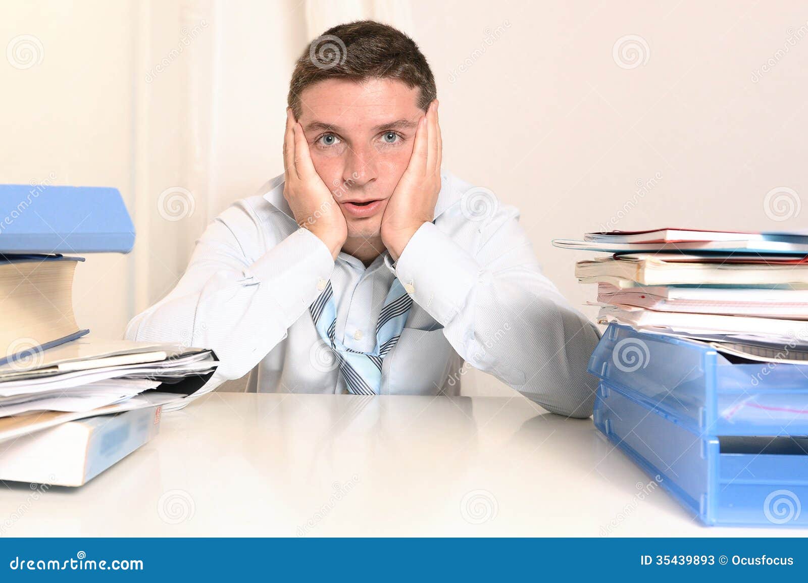 Overwhelmed Stressed Overworked Student or Businessman Stock Image ...